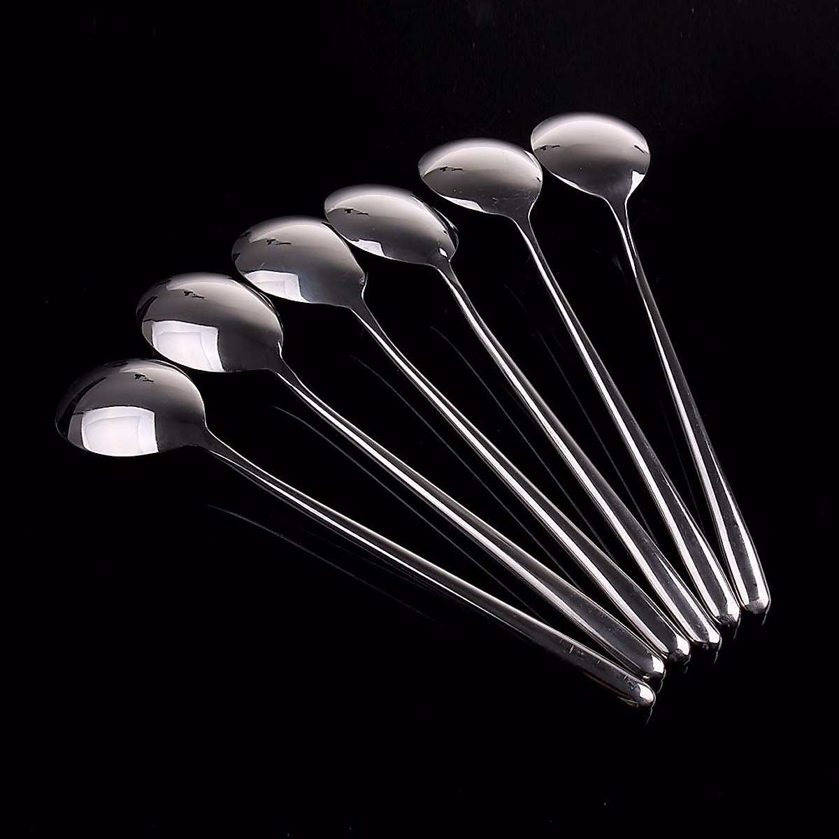 Korean Stainless Steel Rice Soup Iced Tea Spoon Coffee Spoon Cold Drink Spoon Fruit Juice Long Ice Scoop Long handle Great Circle 6Pcs