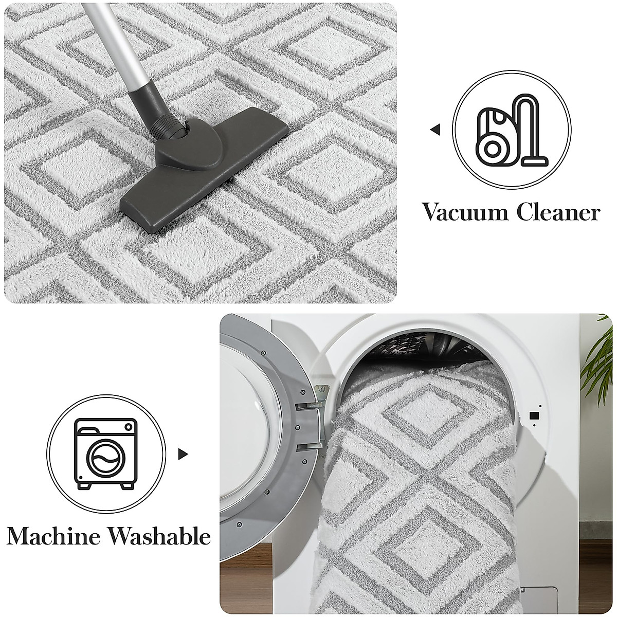 ST. BRIDGE Soft Grey Rugs for Bedroom 4x5.3 Feet, Geometric Memory Foam Rugs for Living Room, Fluffy Checkered Shaggy Area Rug for Girls Kids Dorm Room, Non-Slip Washable Modern Indoor Carpet