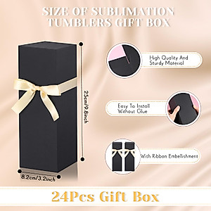 Qilery 24 Pcs Gift Boxes for Sublimation Tumblers Gift Box with Ribbon for 12oz, 20oz, 30oz Heat Press Sublimation Blanks Tumblers Skinny Tumbler Gift Boxes for Shipping Wrapping (Black)
