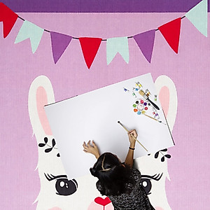 Home Dynamix Everwash Imagine Llama Kids Machine Washable Area Rug, Purple/White, 3'x5'