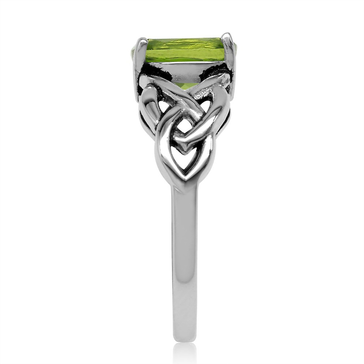 Silvershake 1.32ct. 8X6mm Natural Oval Shape Peridot 925 Sterling Silver Celtic Knot Solitaire Ring Size 10