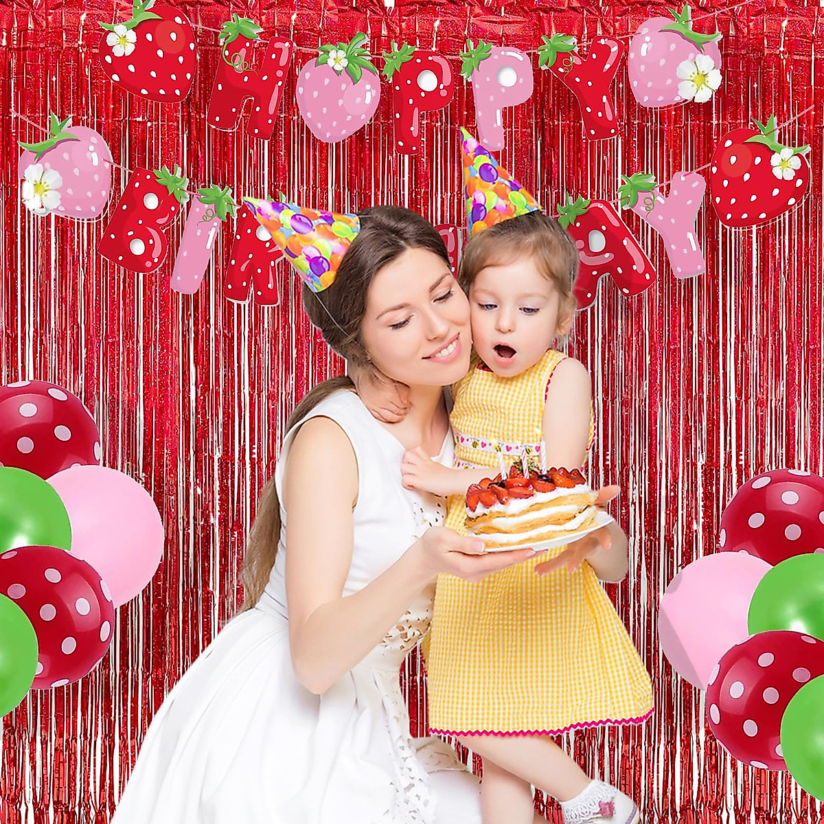 BRAVESHINE Red Tinsel Foil Fringe Curtains - 2Pcs 3.2x8.2ft Holidays Photo Booth Backdrop for Girls' Birthdays Valentine’s Day Christmas Bridal Bachelorette Anniversary Engagement Party