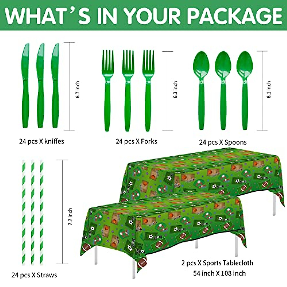 Xigejob Sports Theme Birthday Party Supplies Tableware, Sports Party Decorations, Plates, Cups, Napkins, Tablecloth, Cutlery, Straws, Soccer Basketball Baseball Football Theme Dinnerware | Serve 24