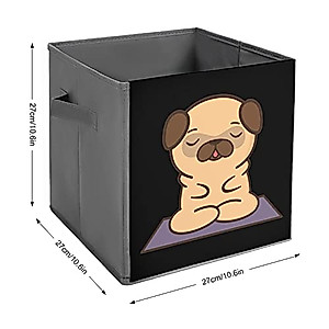 Cute Yoga Pug Canvas Collapsible Storage Bins Cube Organizer Baskets with Handles for Home Office Car
