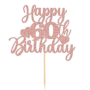 bd1 Noeutabs Happy 60th Birthday Cake Topper-Rose Gold 60th Birthday Cake Topper-Cheers 60 Years Old Glitter Letter Party Decoration (60), KK-180