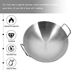 DOITOOL Kitchen Cookwear Stainless Steel Wok, 10.23 Inch Non- stick Frying Pan Dual Handle Wok Kitchen Cookware Carbon Steel Skillet
