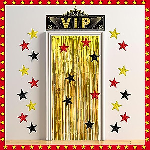 Tigeen 32 Pcs VIP Party Decorations Set 1 Shiny VIP Entrance Decoration 30 Gold Red Black Glitter Star 1 Gold Decorative Door Curtain for Movie Night Party VIP Party Music Award Night Birthday