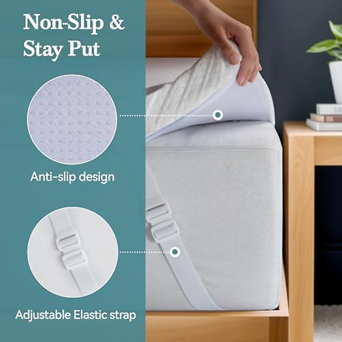 HOOMIC 4 Inch Short Queen Memory Foam Mattress Topper, Lavender Cooling Gel Infusion, Removable Bamboo Cover, Diamond Grid Pattern, CertiPUR-US Certified, Purple