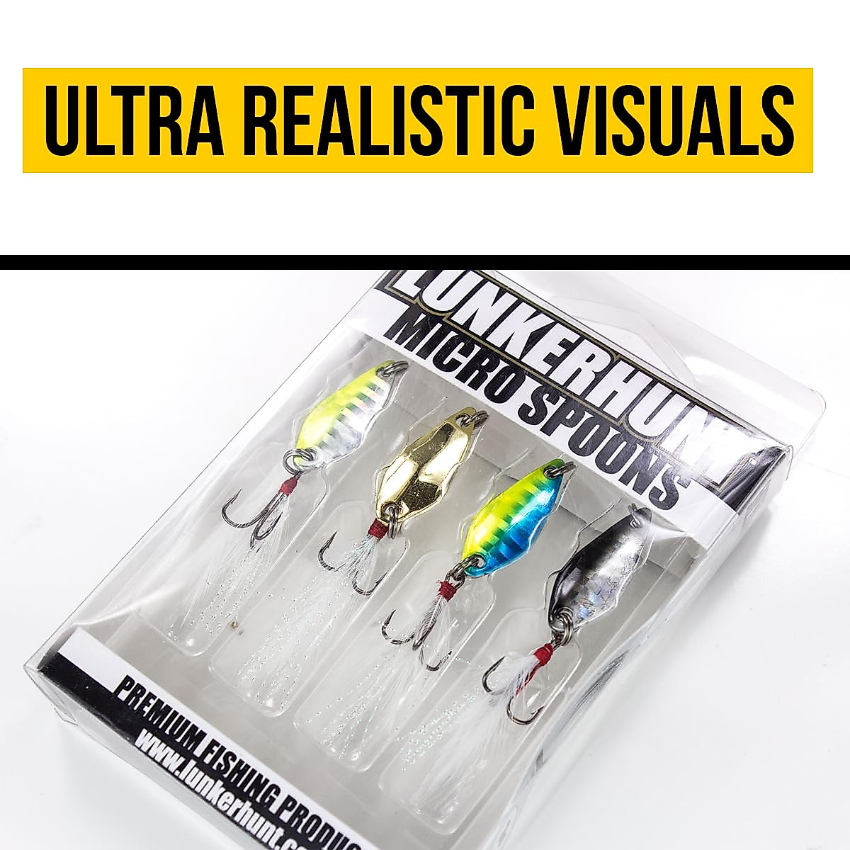 Lunkerhunt Micro Spoon Fishing Lures (4-Pack) | Spoon Fishing Bait Saltwater for Bass Fishing and Trout | Fishing Spoons Lures with Trebles Hooks (Feeding)