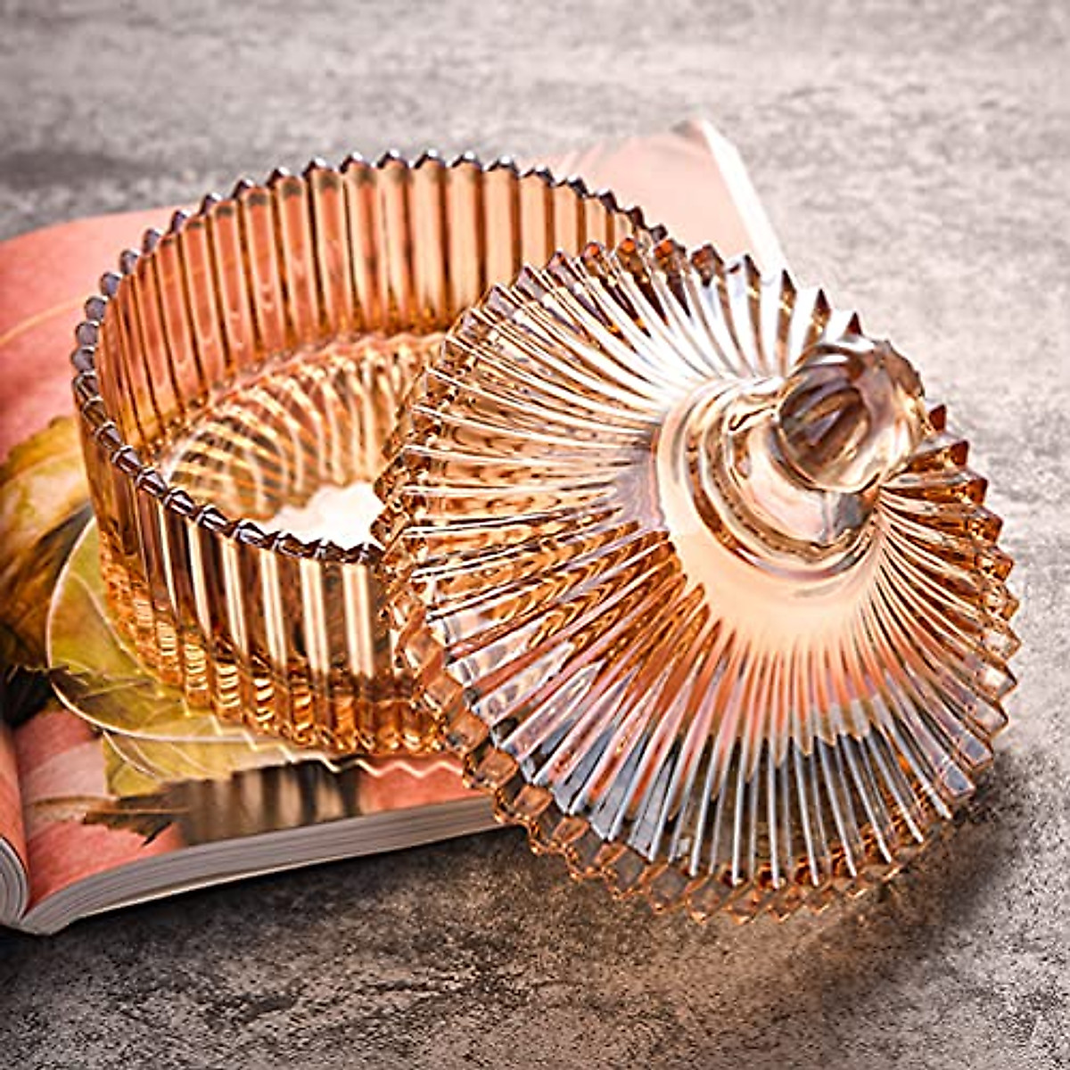 erioctry 300ml/10oz Elegant Crystal Candy Jar with Lid Decorative Candy Dish Bowl Tent Shaped Glass Biscuit Jar Wedding Candy Buffet Jar Container for Home Office Desk Gift