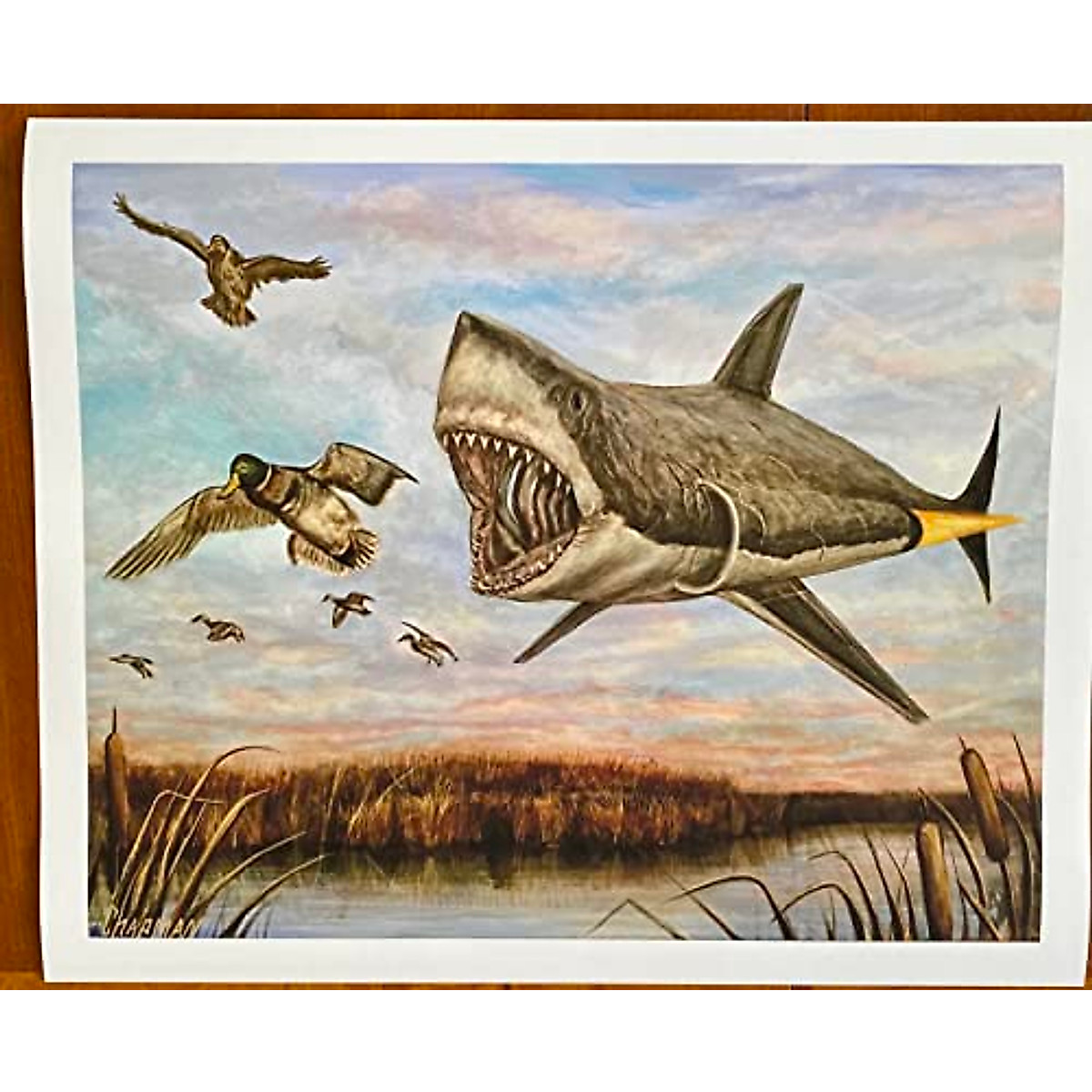 Jet Shark Eating Ducks; Duck Stamp Entry 8x10 Artist Signed Print