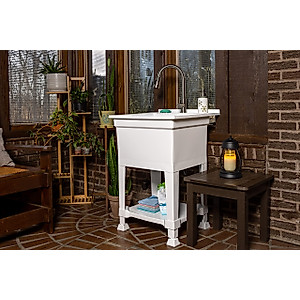 UTILITYSINKS USA-Made Plastic Freestanding 24 in x 24-Inch UtilityTub Heavy Duty Compact Utility Sink Ideal for Workshop, Laundry Room, Garage, Greenhouse, Pet Wash Station (White)
