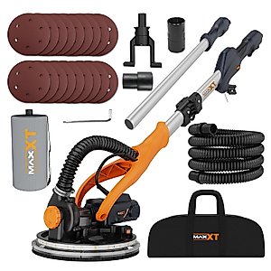 MAXXT Drywall Sander with Vacuum Dust Collection, Popcorn Ceiling Removal Tool, 6 Variable Speed Foldable Telescopic Electric Wall Sander, 600-1900RPM Power Sander Tool, LED Light, 18Pcs Sanding Discs