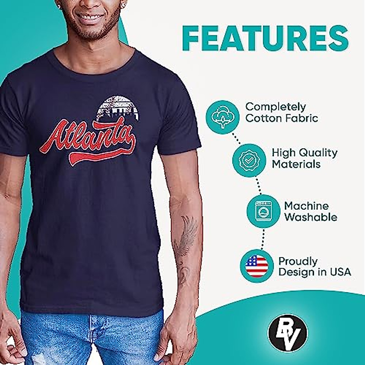 BROOKLYN VERTICAL Mens Baseball Sports Fan Short Sleeve T-Shirt with Chest Print| New York, Atlanta, St. Louis, Los Angeles (as1, Alpha, xx_l, Regular, Regular, Atlanta)
