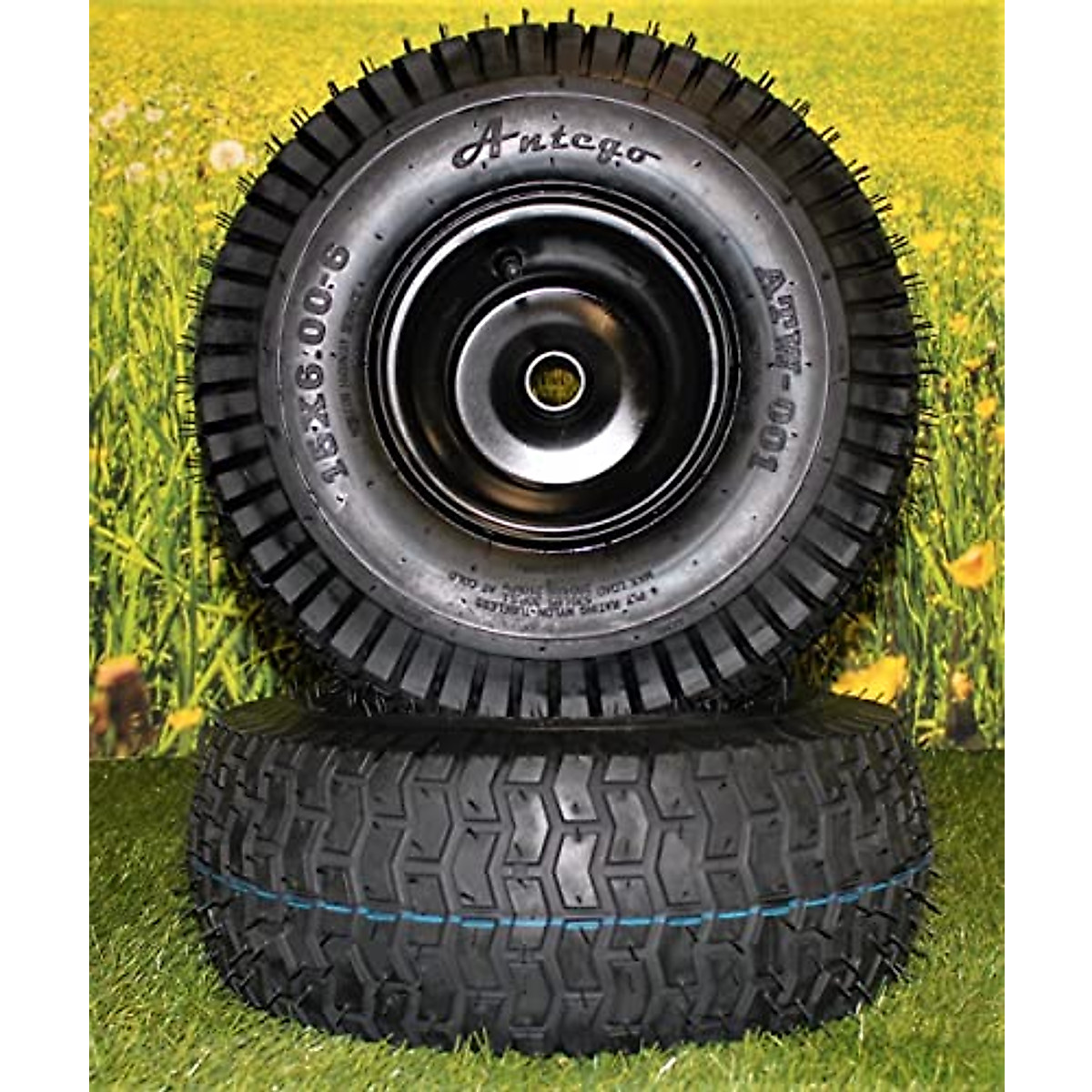 (Set of 2) Matte Black Universal Fit 15x6.00-6 Tires & Wheels 4 Ply for Lawn & Garden Mower Turf Tires .75" Bearing