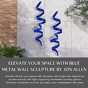 Statements2000 Blue Wall Twist Abstract Metal Wall Art - Luxury Metal Wall Decor for Bedroom, Living Room, Office - Contemporary Wall Sculpture by Jon Allen 44 x 10 x 10 Inches