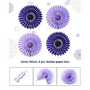 Auihiay 32 Pieces Purple Party Decoration Include Paper Fans, Tissue Paper Pom Poms, Circle Dot Garland and Tissue Paper Tassel for Birthday Wedding Baby Shower Bridal Shower Girls Women Party