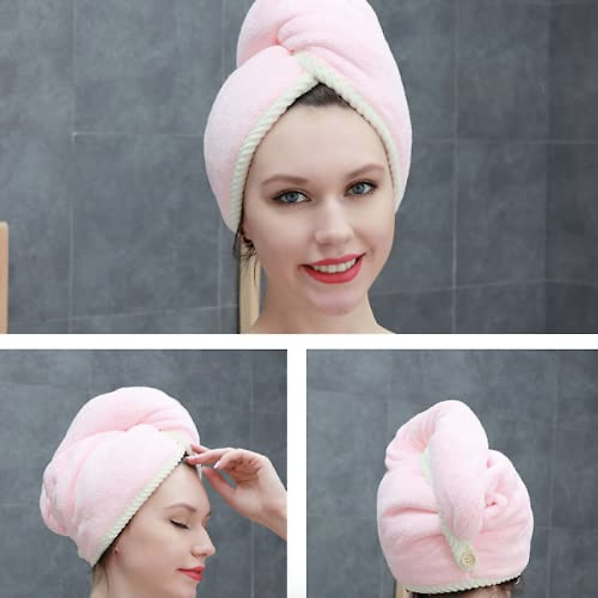 Xicks Ultra Plush Microfiber Hair Towel Wrap for Women, 2 Pack Super Absorbent Quick Dry Hair Turban for Drying Cap Hair Wrap (Pink and Blue)
