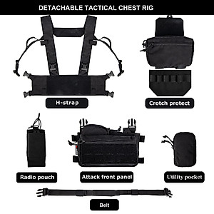 YAKEDA Tactical Chest Mini Rig Vest with Magazine Pouch Adjustable Detachable Laser-cutting Molle Modular Chest Vest (Black)