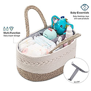 YeaYee Baby Diaper Caddy Organizer, Portable Nursery Storage Basket with Changeable Compartments, 100% Cotton Woven Rope Baskets, Car & Changing Table Tote, Newborn Gift