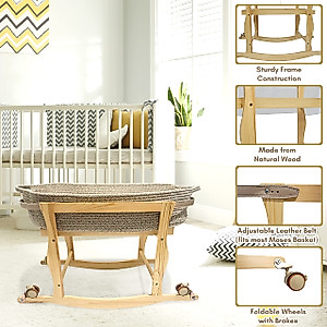 ECOADE Moses Basket Stand, Baby Moses Basket Rocker Stand - Natural Wood