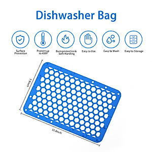 REVEX Silicone Dishwasher Bag,11.8" x 7.9" Dishwasher Basket for Baby Items,Baby Bottle Dishwasher Baskets with Adjustable Sizing for Small Parts,Nipples,Pacifiers and Toy Accessories. (Blue)