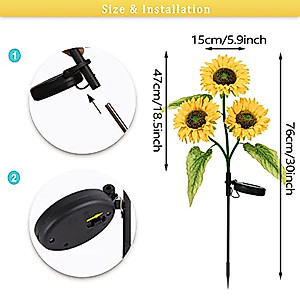 TERESA'S COLLECTIONS Sunflower Solar Stakes, Decorative Flower Solar Garden Lights Outdoor Waterproof for Flowerbed Yard Pathway Wedding Decorations, 30 inch Tall 2 Pack