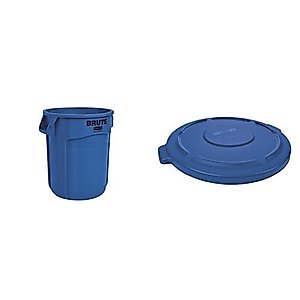 Rubbermaid Commercial BRUTE Trash Can, Vented, 20 Gallon, Blue with Lid (FG262000BLUE & 1779731)