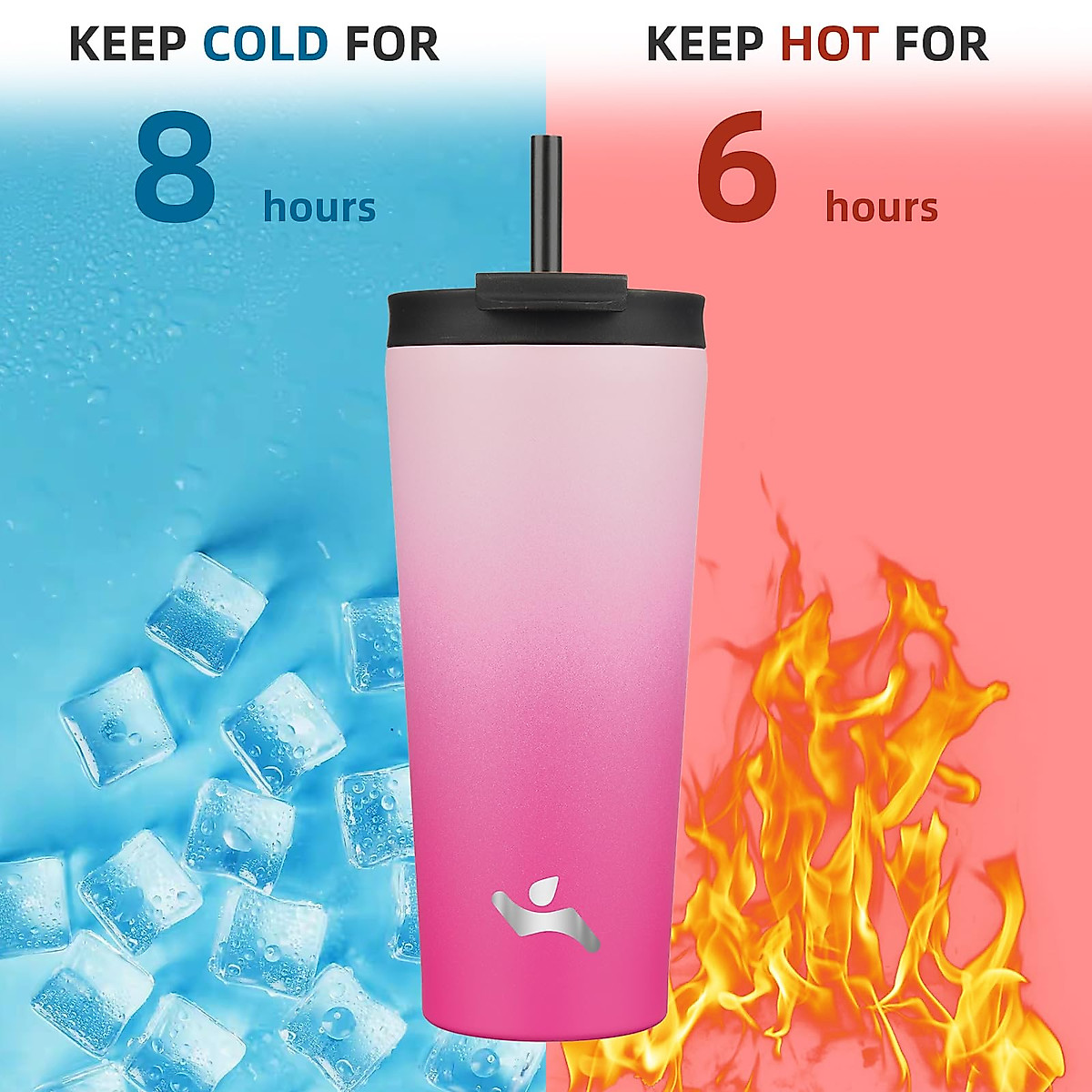 Konokyo 22 OZ Insulated Tumbler with Lid and 2 Straws Stainless Steel Water Bottle Vacuum Travel Mug Coffee Cup,Cherry