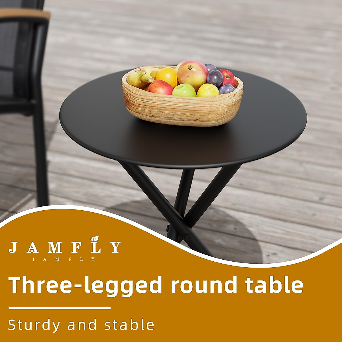 JAMFLY 3 Pieces Patio Set Outdoor Patio Furniture Sets, Modern Rocking Bistro Set Textilene Chair Conversation Sets with Detachable Pedal and Coffee Table (Black)