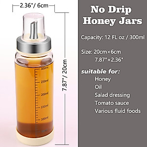 Matifaner Honey Dispenser No Drip, Maple Syrup Dispenser, Olecranon design, automatic reflux，Honey Jar with Stand, Beautiful Honey Pot, Perfect Honey Container(10 oz×pack 2)