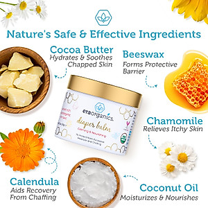 Era Organics Baby Diaper Balm - USDA Organic Ointment Cream Extra Soothing and Nourishing for Dry, Sensitive Skin - All Natural to Help Excess Moisture, Rash or Chafing