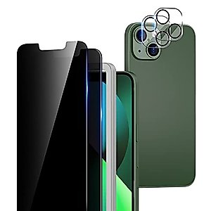 TOCOL [2+2 Pack Fit for iPhone 13 6.1'' - 2 Pack Privacy Tempered Glass Screen Protector and 2 Pack Camera Lens Protector, Bubble Free, Case Friendly, Easy Installation Frame, [Anti-Spy]