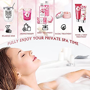 Gifts for Women Birthday Gifts for Women, Bath and Body Works Gift Set with 14 Pcs Mother's Day Gifts and Cherry Blossoms Self Care Package Gift Women, Relaxing Spa Gift Basket for Women