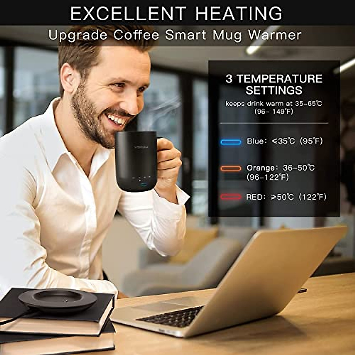 vsitoo S3 Pro Temperature Control Smart Mug, Coffee Mug Warmer for Desk Home Office, App Controlled Heated Coffee Cup, Self Heating Coffee Mug Improved Design- 14 oz
