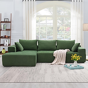 Tmsan Modular Sectional Sofa, 109" Modern Convertible L Shaped Cloud Couch Set, Minimalist Upholstered Sleeper Sofa with Pillows for Living Room, Green