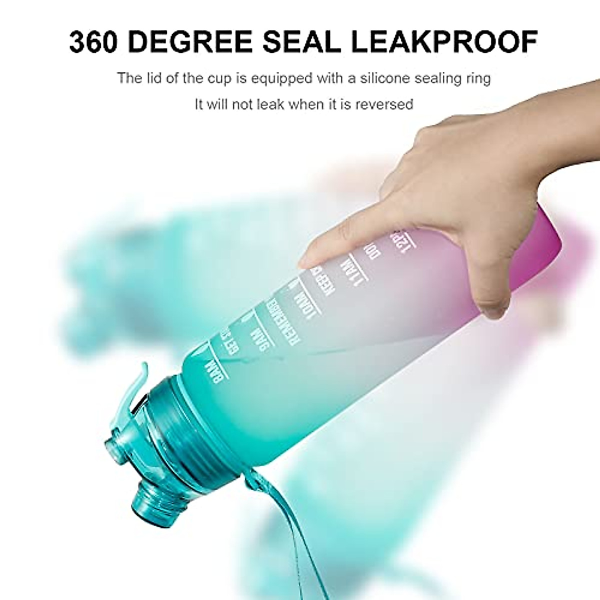 BOTTLE BOTTLE 32 oz Motivational Water Bottle with Time Marker - Water Bottle with Spray Mist Leakproof Drink Water Bottle for Office Gym Running Workout Outdoor Sport(Green Purple)