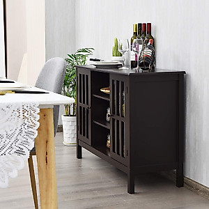 Tangkula TV Stand, Modern Tall Entertainment Center for TVs up to 50", Media Console w/2 Storage Cabinets & 3 Open Shelves, Wire Hole, Wood TV Console Table for Living Room, Brown