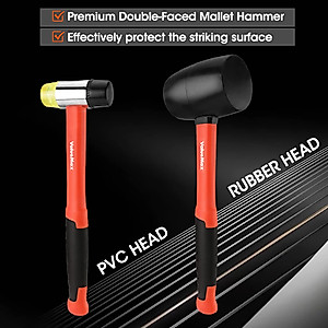 ValueMax Rubber Mallet, 16oz Rubber Mallet Hammer And 35mm Double-Faced Soft Mallet, Fiberglass Handle With Soft Grip, Solid Head, 2 Piece Black Mallet Set