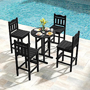 Sundale Outdoor Tall Adirondack Bar Chair Set of 2, HDPE Patio Bar Stools with Backrest, 27.5 Inch Seat Height Tall Bistro Dining Counter Stool, All-Weather Pub Height Chair, Black