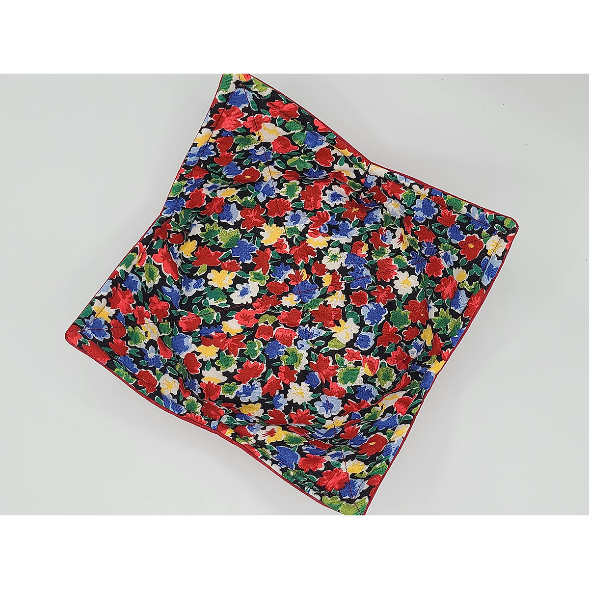 Red White Blue Roses Microwave Cozy Ditzy Floral Reversible Microwaveable Soup Holder Summer Potholder Flower Bowl Buddy Handmade Housewarming Hostess Gifts Under 10