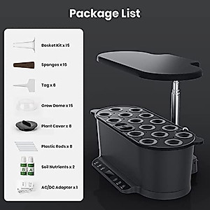 15 Pods Hydroponics Growing System with Tank Alert, Indoor Herb Garden with Grow Light, 30.31 Inches Adjustable Height, Indoor Gardening System with 5.5L Water Tank, Black