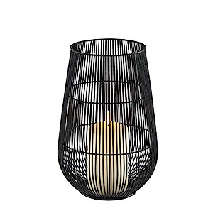 Lights4fun, Inc. Set of 2 Black Metal Wire Battery Operated LED Flameless Candle Lanterns for Indoor Outdoor Use