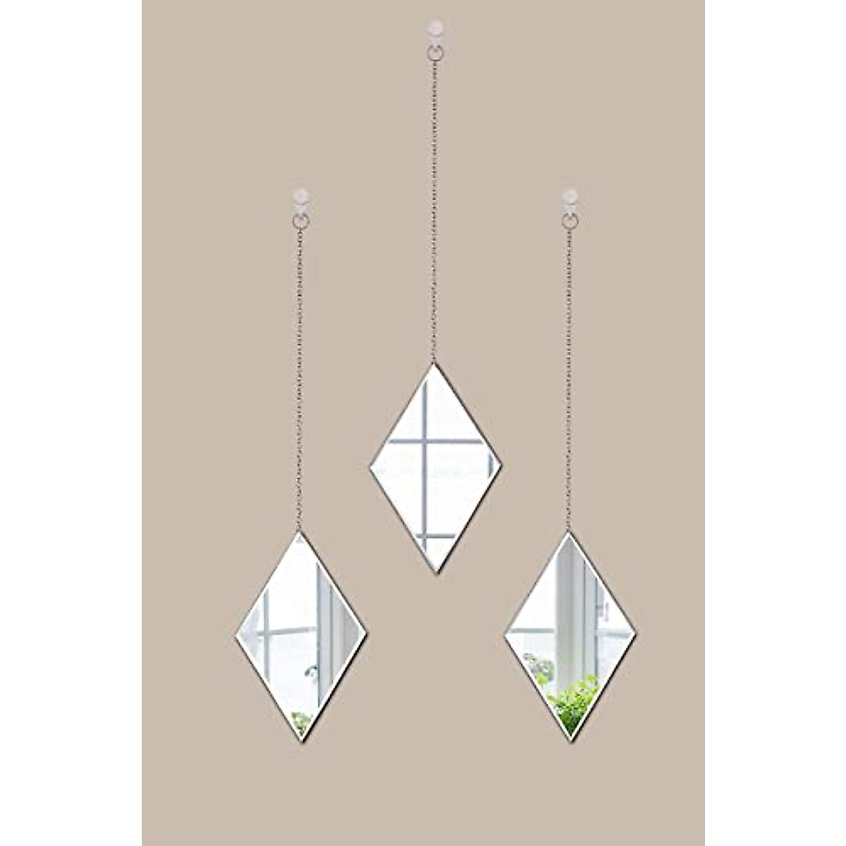 LYLDACER Yanliff Diamond Shape Decorative Wall Mirror.Set of 3,Hanging Chain Frameless Mirror. 8X13inches,Small Decor Mirror.