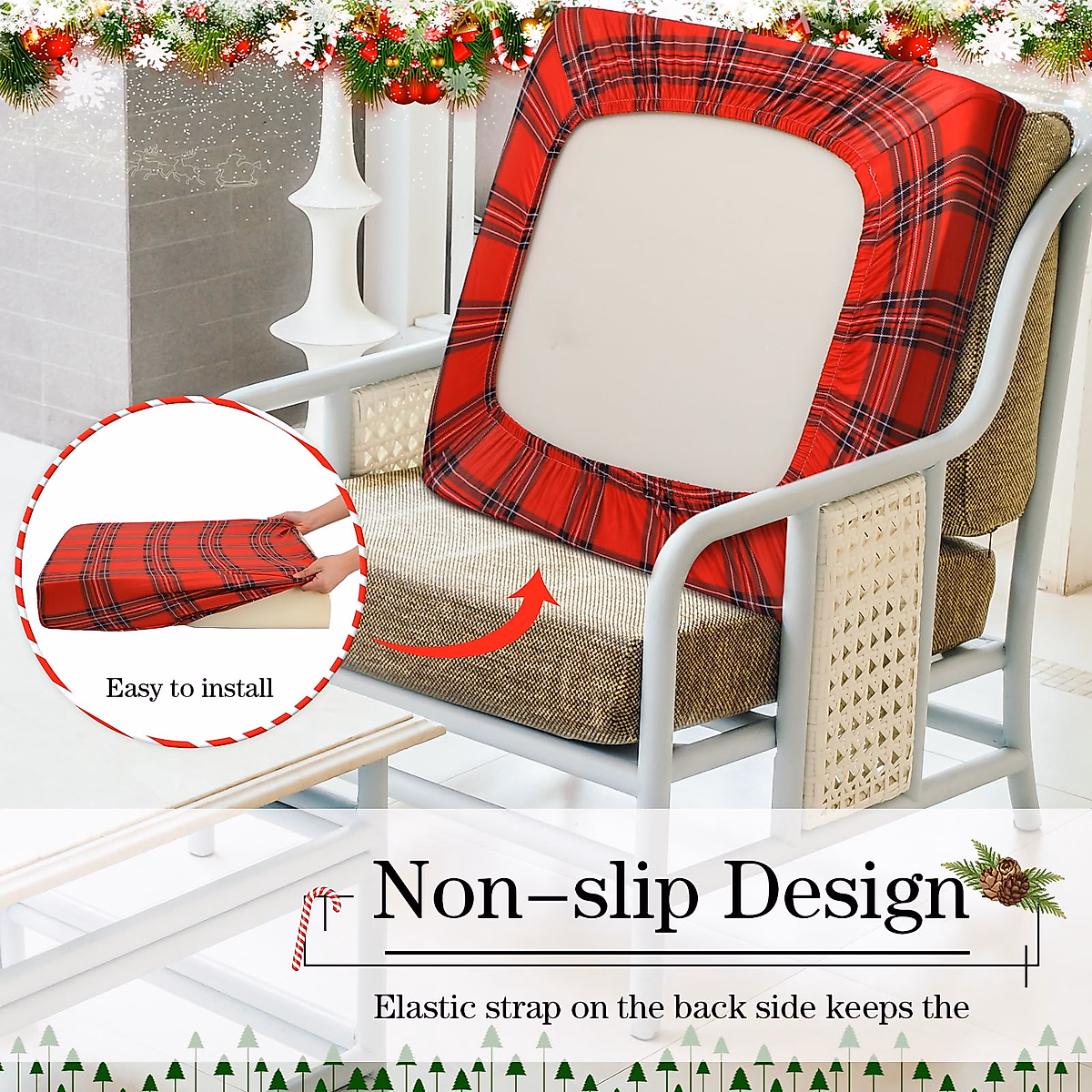 Newwiee 8Pcs Patio Cushion Covers Stretch Outdoor Cushion Cover Replacement for Patio Furniture Sofa Couch Slipcovers, Soft Flexibility Washable Furniture Protector(Waterproof Pure,Red, Green)