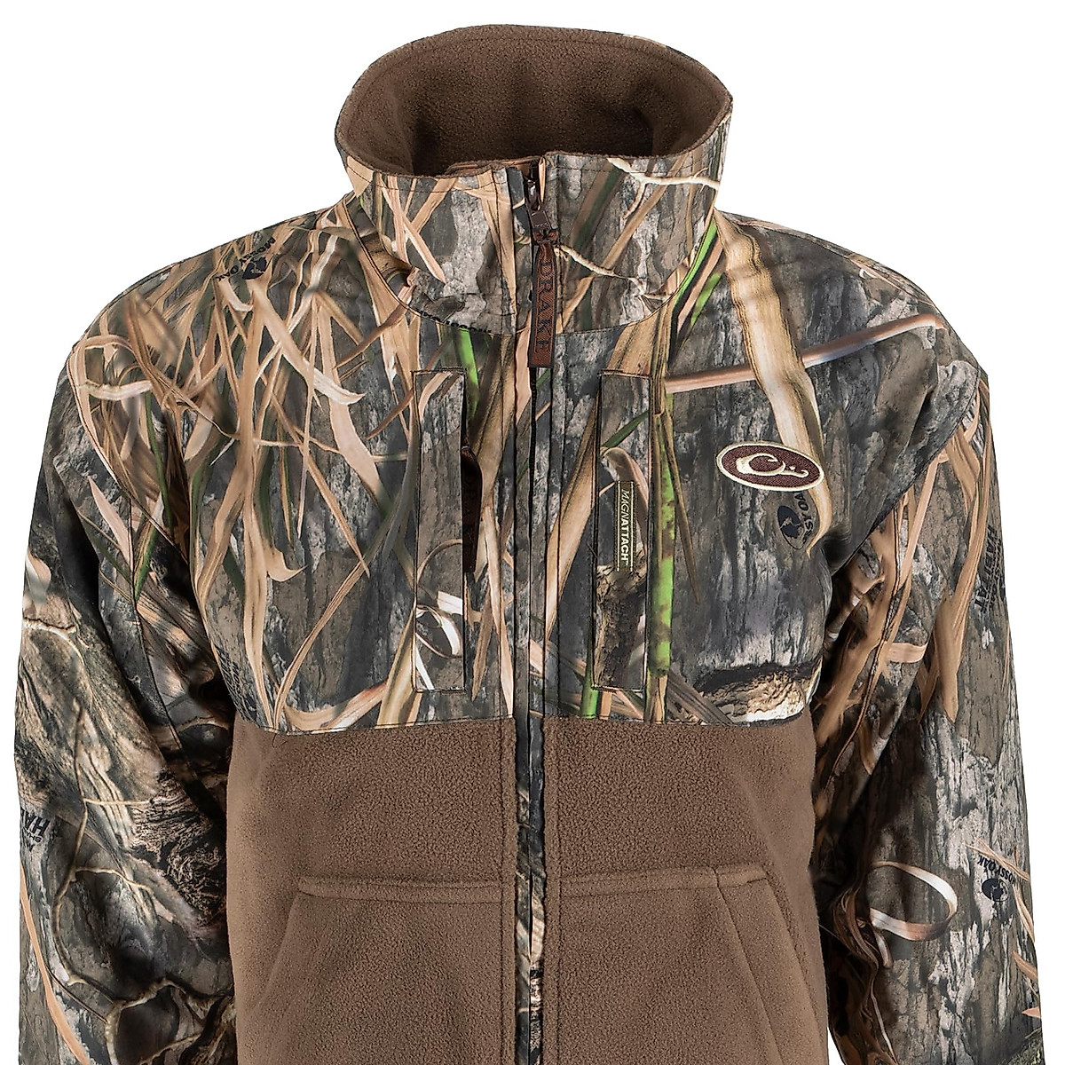 DRAKE Unisex Youth's MST Eqwader Warm Moisture-Wicking Fleece Lined Waterproof Windproof Breathable Full-Zip Outdoor Jacket, Mossy Oak Shadow Grass Habitat, 10