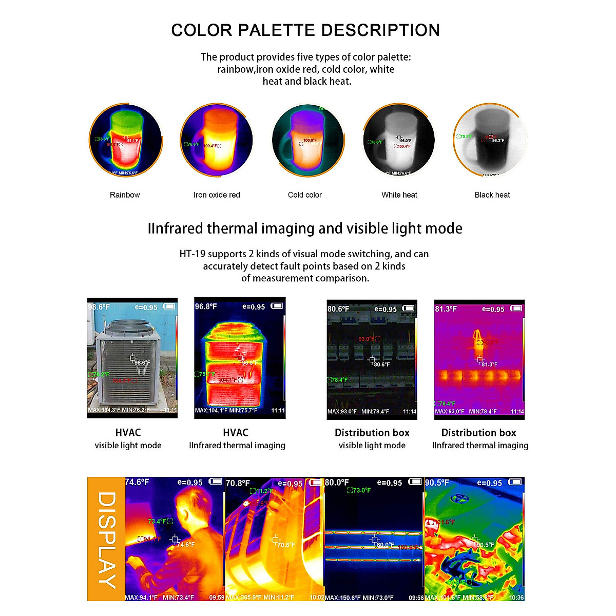 Hti-Xintai Higher Resolution 320 x 240 IR Infrared Thermal Imaging Camera. Model HTI-19 with Improved 300,000 Pixels, Sharp 3.2in Color Display Screen, Battery Included. Lightweight Comfortable Grip.