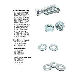 Grade 5 Hex Cap Bolts Screws, Nuts, Washers, Lock Washers Assortment Kit - 574 Pieces!