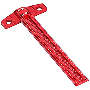 T Square Ruler Aluminum Alloy Removable Woodworking Scriber Art Framing Drafting Tools Ultra Precision Marking Ruler(Red)(300mm)