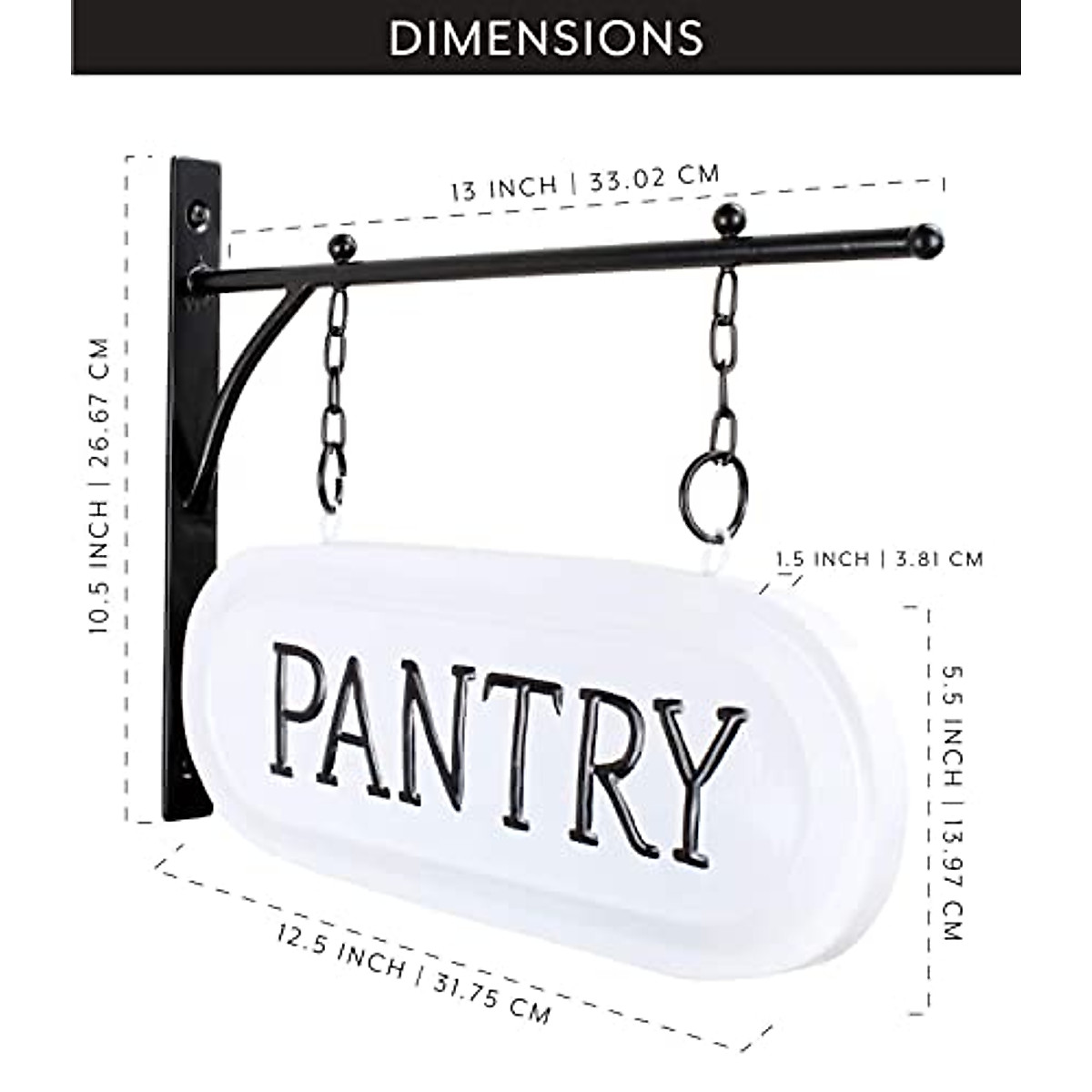 AuldHome Metal Hanging Pantry Sign, White Enamelware Iron 2-Sided Rustic Farmhouse Decor